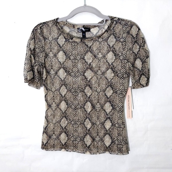Aqua | Tops | Aqua Top Xs Brown Mesh Sheer Sneak Print Ruched Short ...